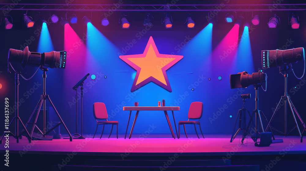 talent-reality-show-with-equipment-on-stage-for-tv-broadcast-and-record ...